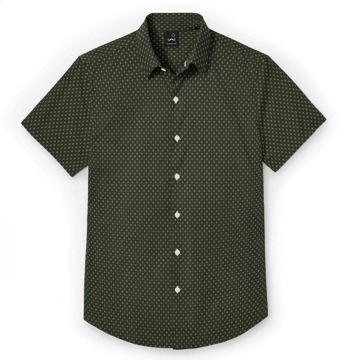 Airthreads Men's Shirt, Pure Cotton, Short Sleeve, Olive Motif, Tailored Fit