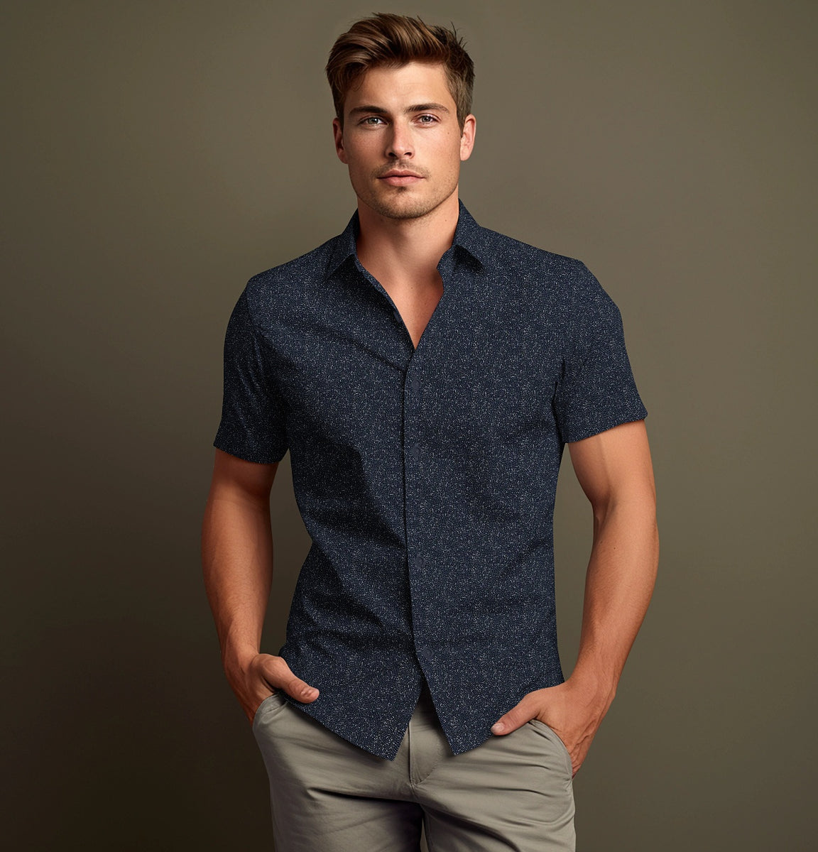 Airthreads Men's Shirt, Pure Cotton, Short Sleeve, Celestial Sprinkle ...