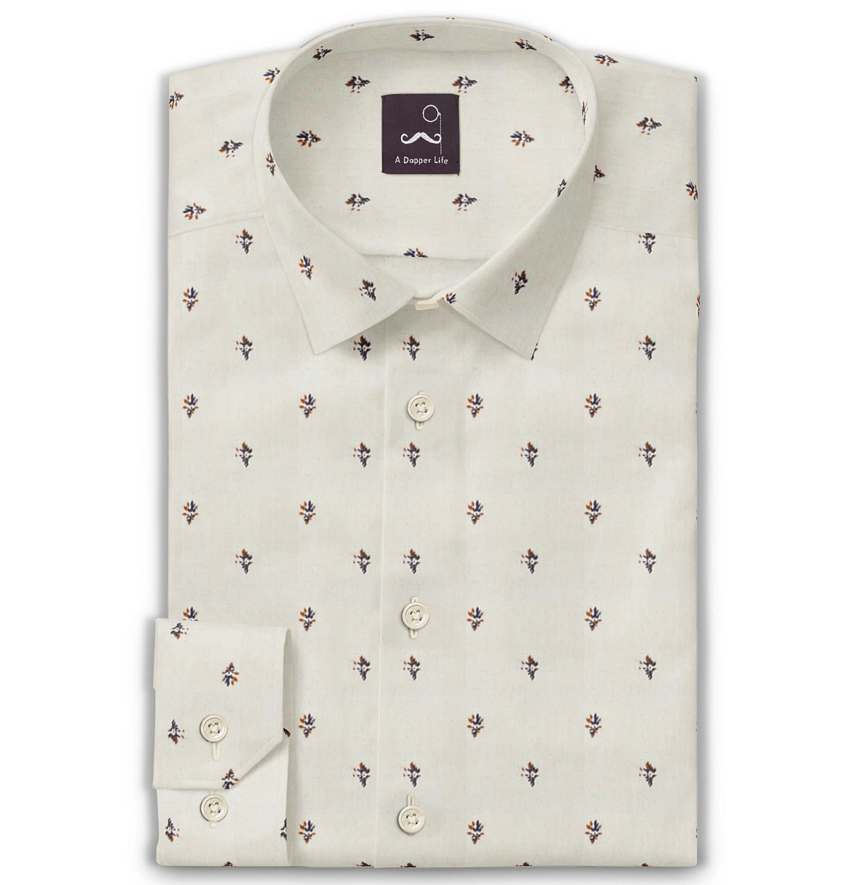 Airthreads Men's Shirt, Pure Cotton, Long Sleeve, Off-White Bloom ...