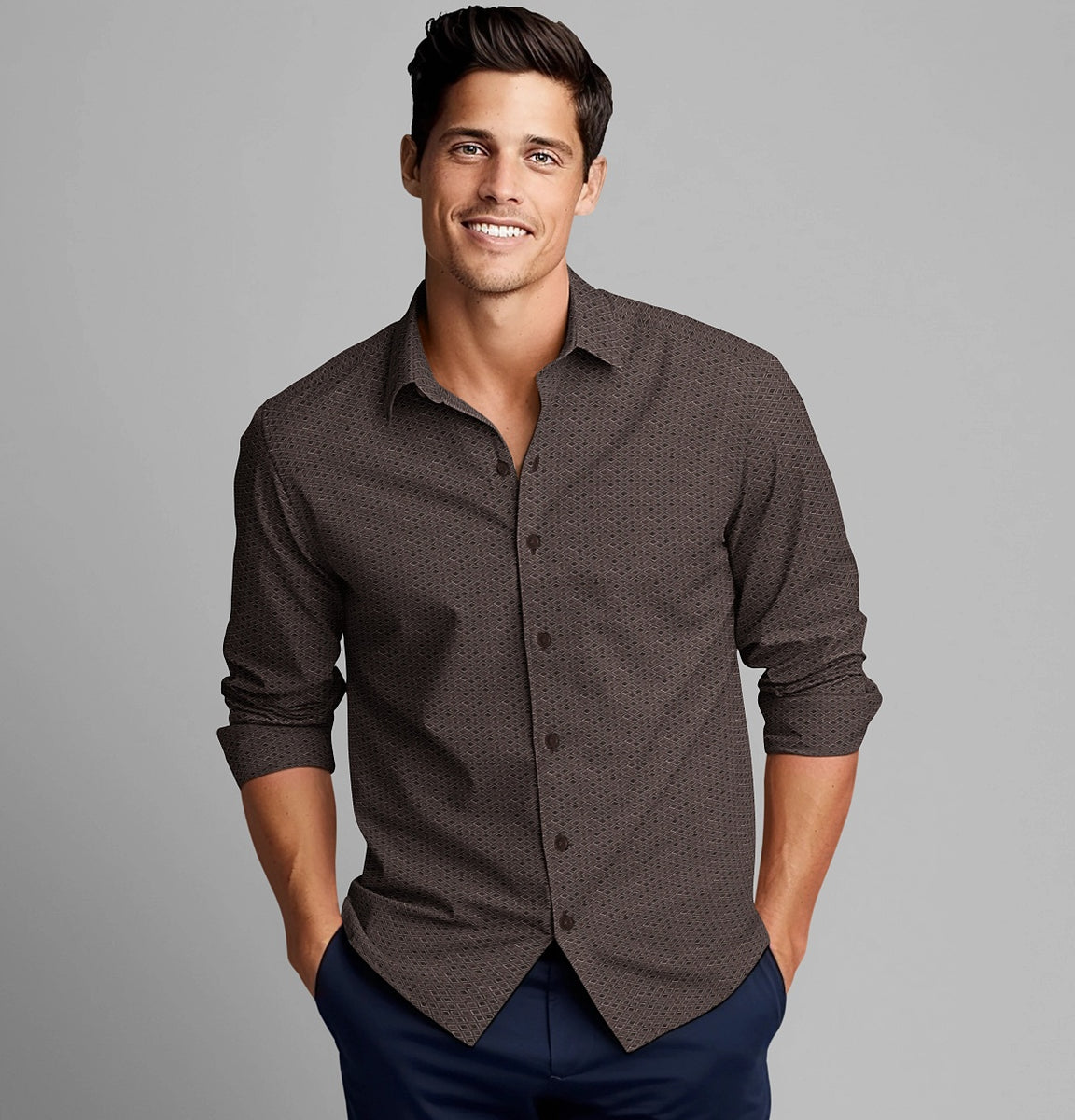 Airthreads Men's Shirt, Pure Cotton, Long Sleeve, Espresso Frame ...