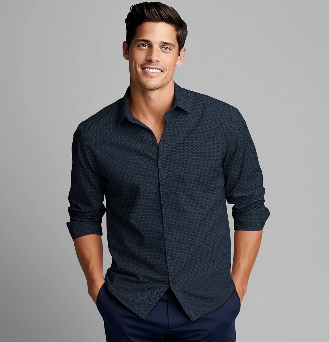 Airthreads Men's Shirt, Pure Cotton, Long Sleeve, Inkstone Mosaic ...