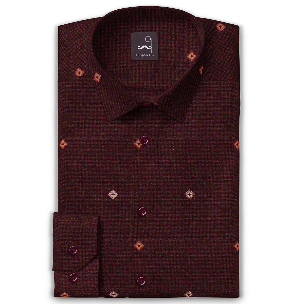 Airthreads Men's Shirt, Pure Cotton, Long Sleeve, Maroon Diamond ...