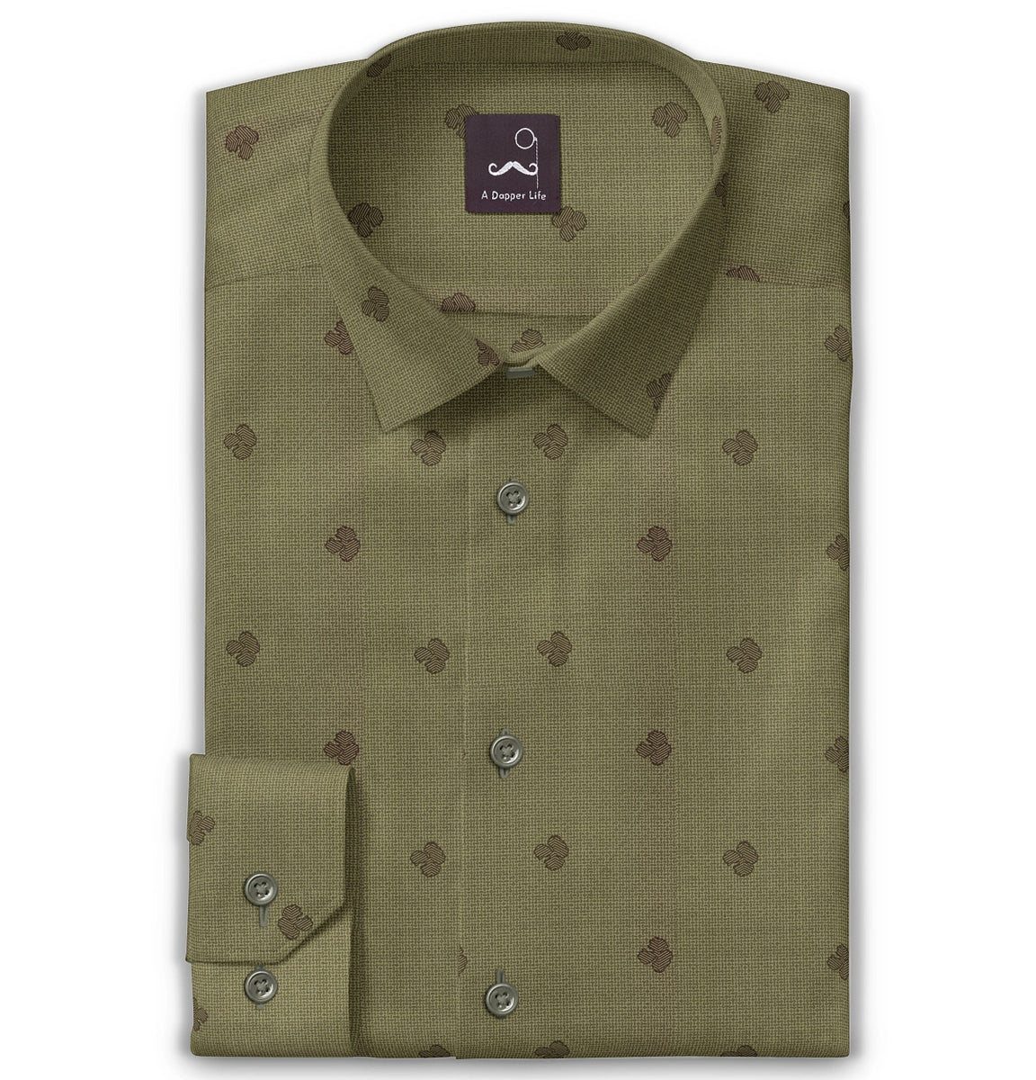 Airthreads Men's Shirt, Pure Cotton, Long Sleeve, Olive Green Print ...