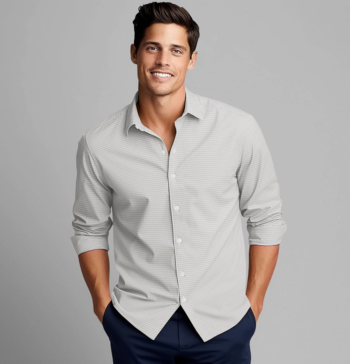 Airthreads Men's Shirt, Luxury Pure Cotton, Long Sleeve, Cream and Navy ...