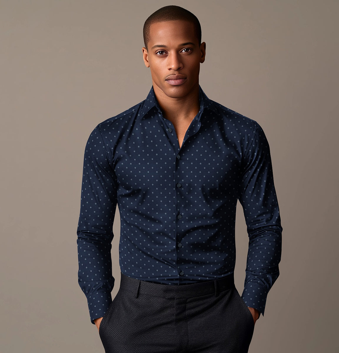 Airthreads Men's Shirt, Pure Cotton, Long Sleeve, Navy Vine, Tailored Fit