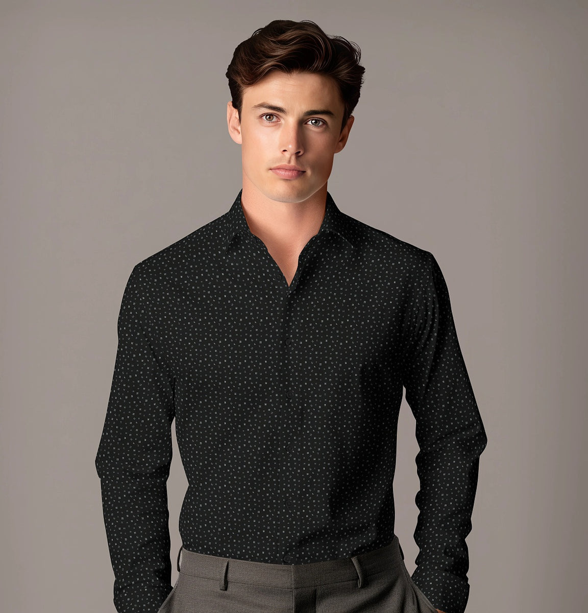 Airthreads Men's Shirt, Pure Cotton, Long Sleeve, Midnight Geometrics ...