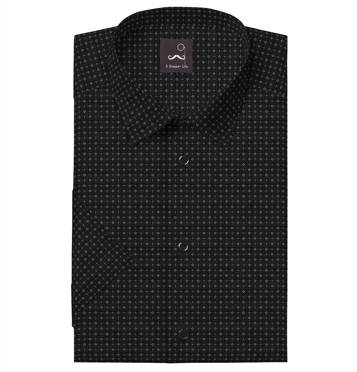 Airthreads Men's Shirt, Pure Cotton, Short Sleeve, Black Diamond Grid ...