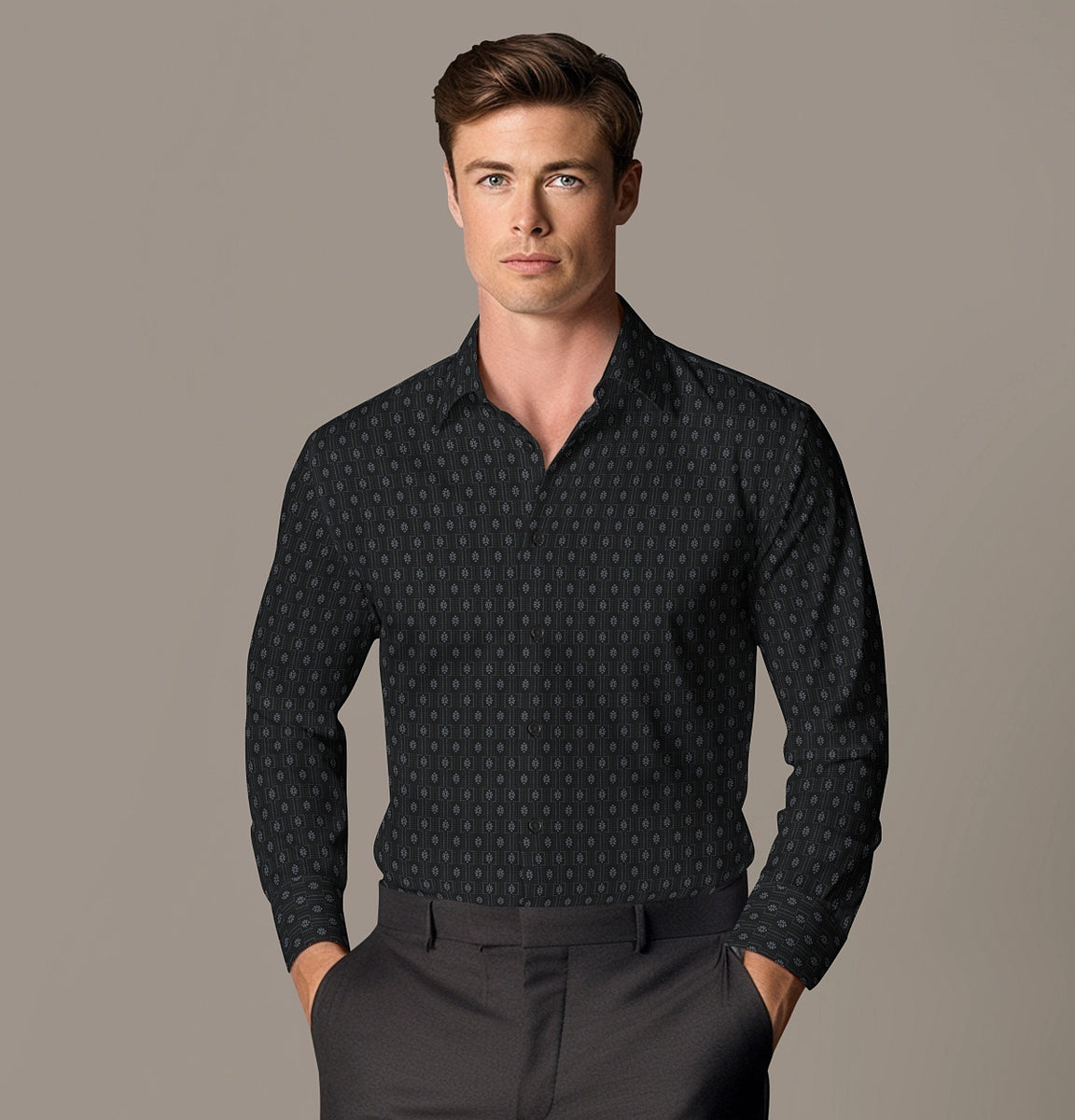 Airthreads Men's Shirt, Pure Cotton, Long Sleeve, Black Floral ...