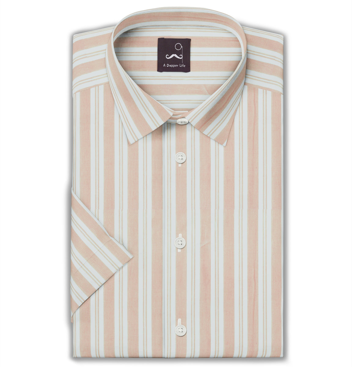 Airthreads Men's Shirt, Short Sleeve, Soft Brushed Poplin, Peach Stripe ...