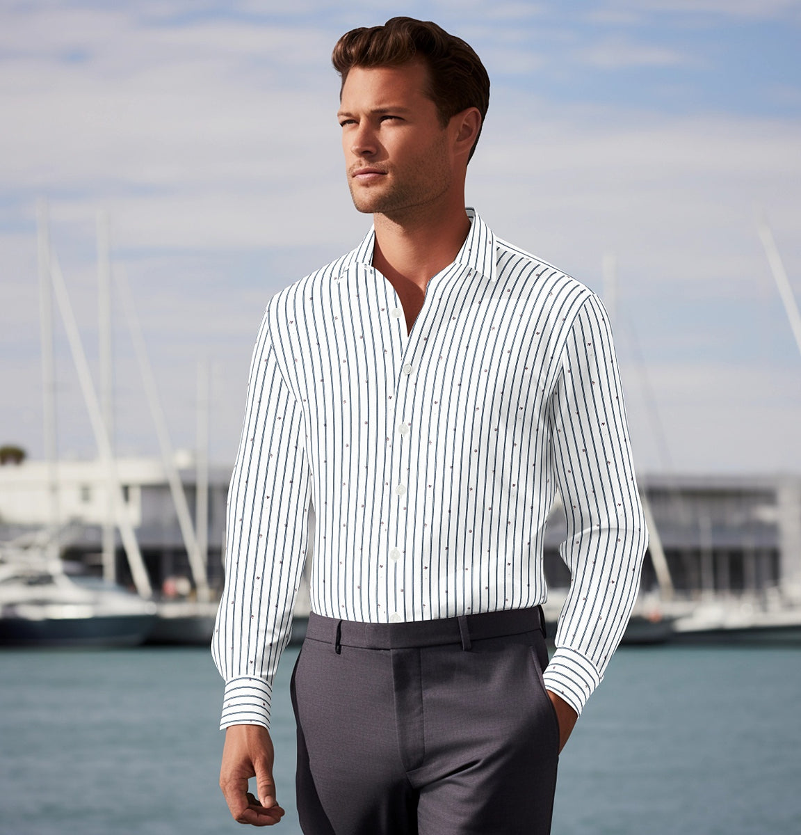 Airthreads Men's Shirt, Pure Cotton, Long Sleeve, Tidal Accents ...