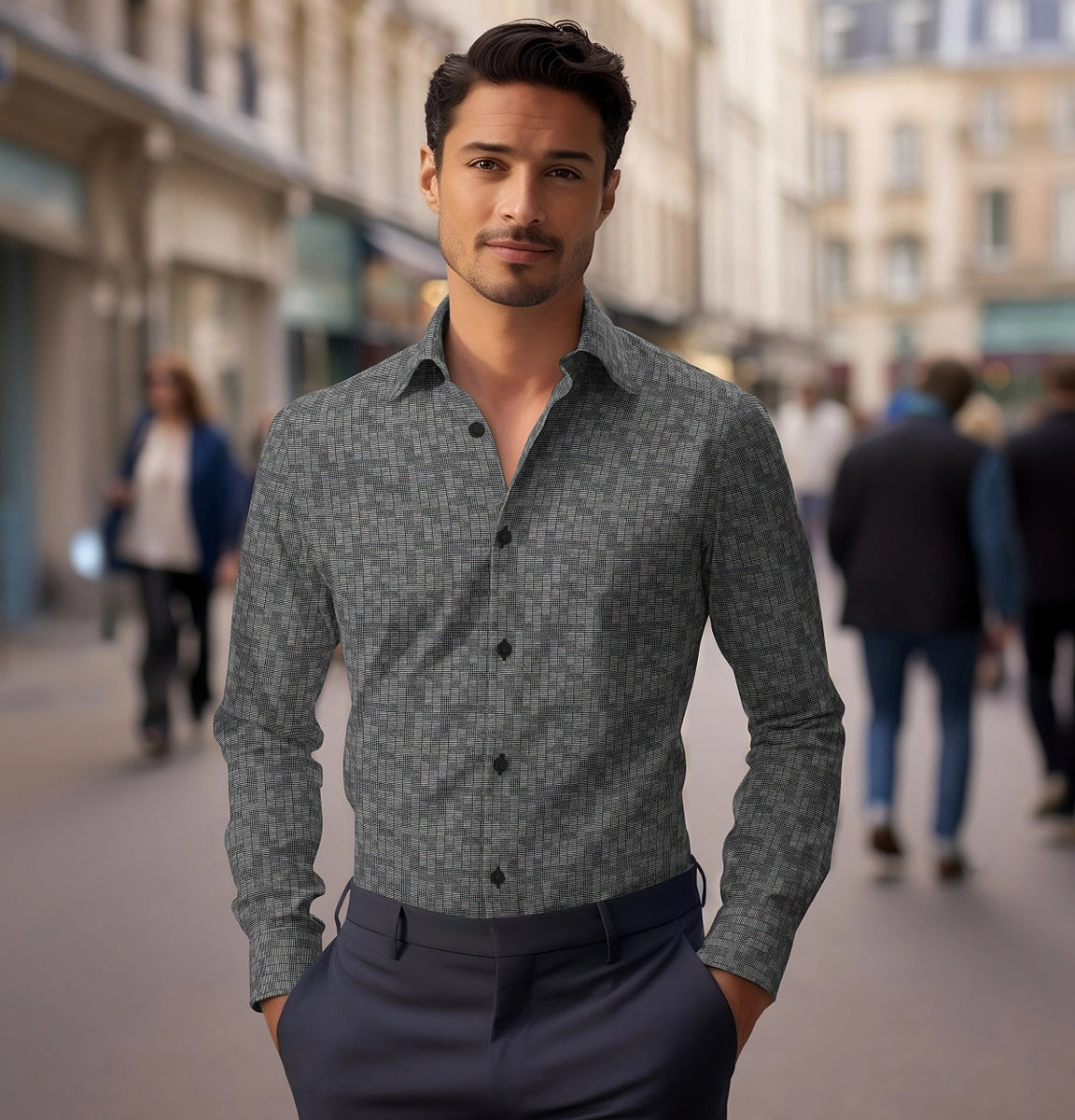 Airthreads Men's Shirt, Pure Cotton, Long Sleeve, Granite Gridlock ...