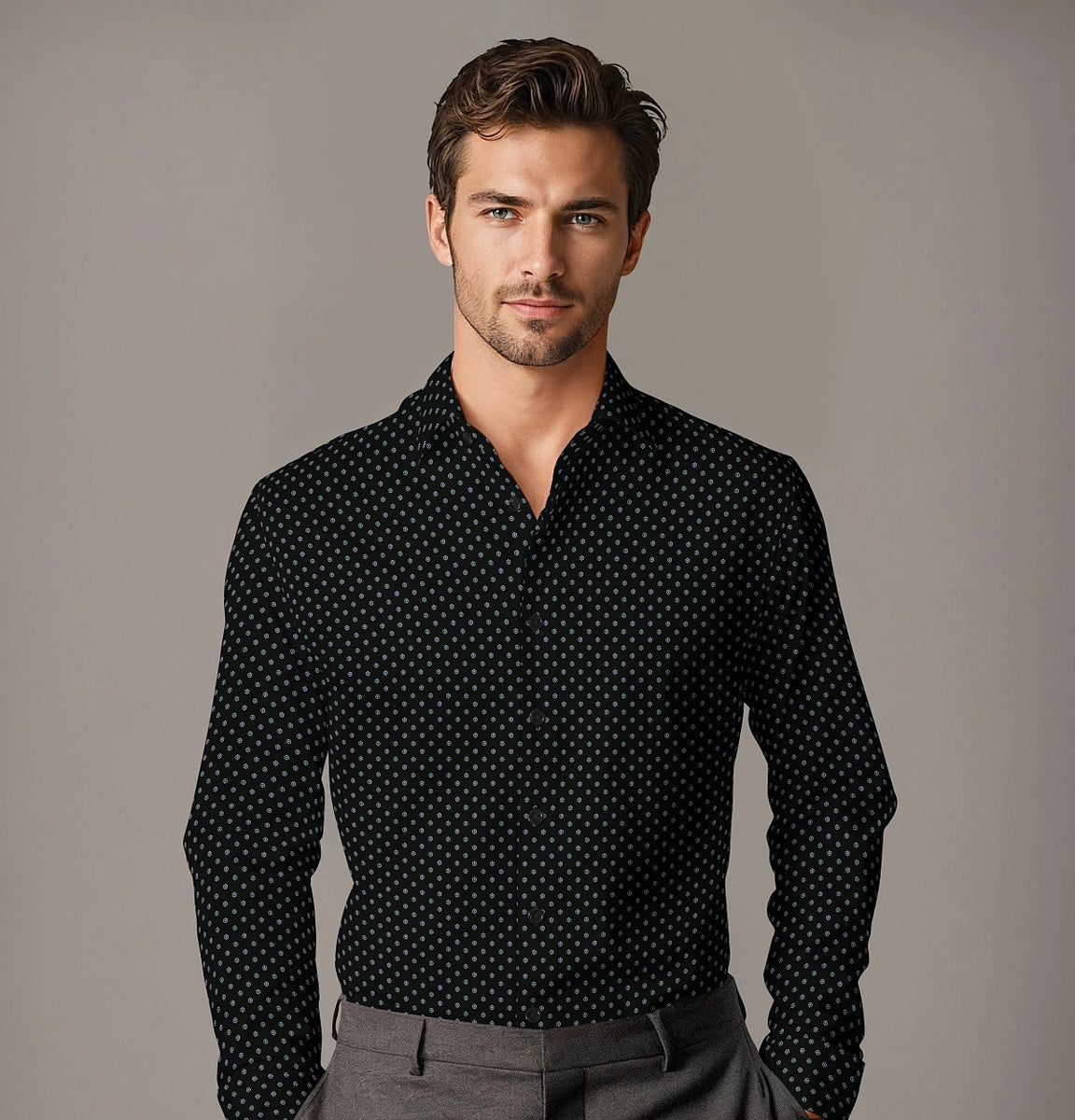 Airthreads Men's Shirt, Pure Cotton, Long Sleeve, Midnight Hex ...