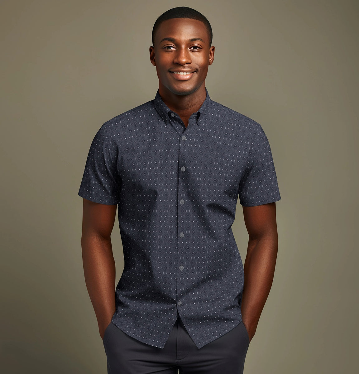 Airthreads Men's Shirt, Pure Cotton, Short Sleeve, Charcoal Prism ...