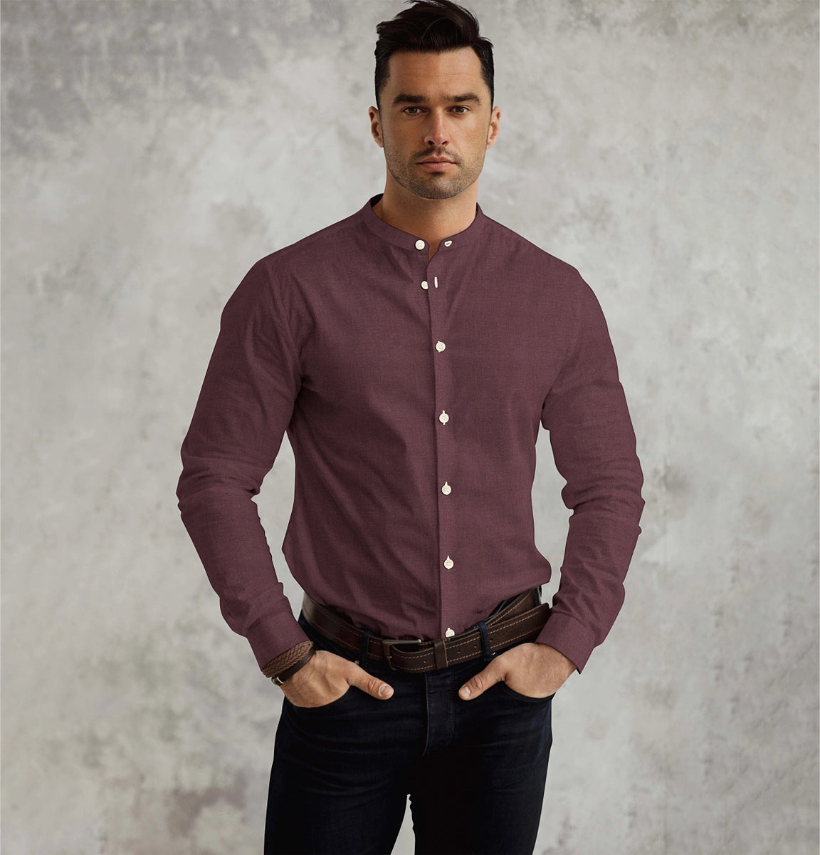 Airthreads Men's Shirt, Pure Linen, Band-Down Collar, Long Sleeve ...