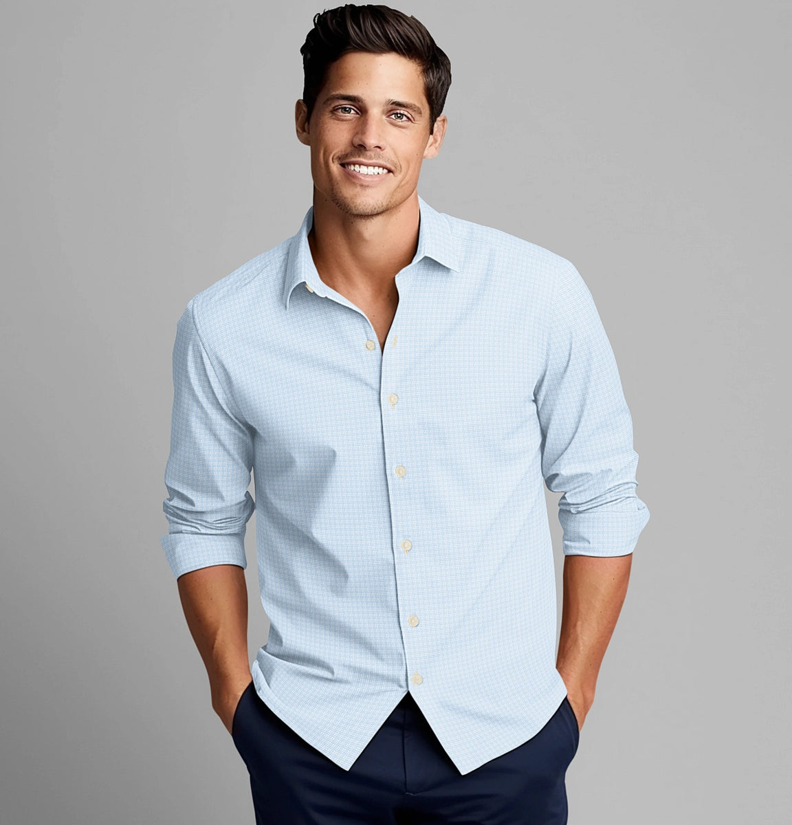 Airthreads Men's Shirt, Pure Cotton, Long Sleeve, Blue Houndstooth ...