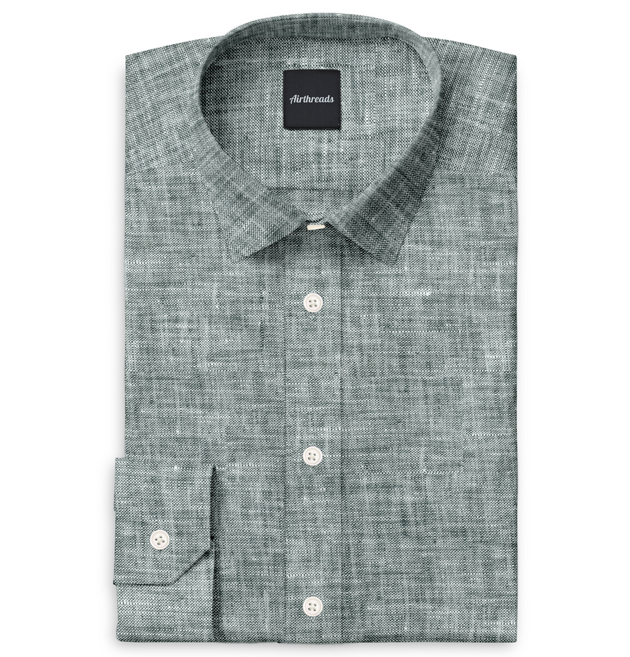 Airthreads Men's Shirt, Linen, Long Sleeve, Black Melange, Tailored Fit
