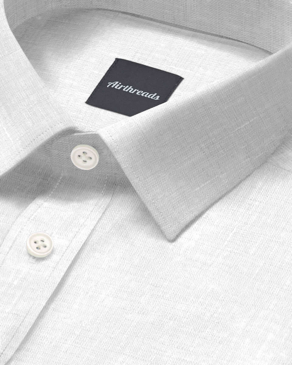 Airthreads Men's Shirt, Linen, Long Sleeve, White, Tailored Fit